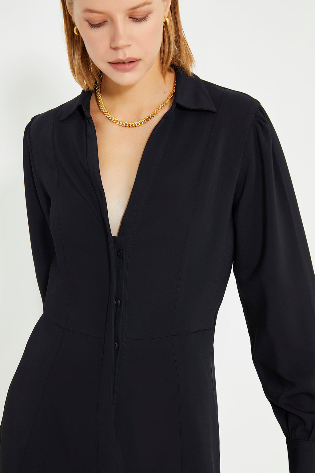 Black Long Sleeve Shirt Collar Mini Dress – Just Like You